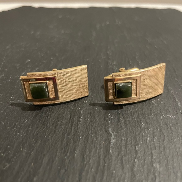 SWANK | Accessories | Vintage Swank Goldtone Cufflinks With Green Jade ...